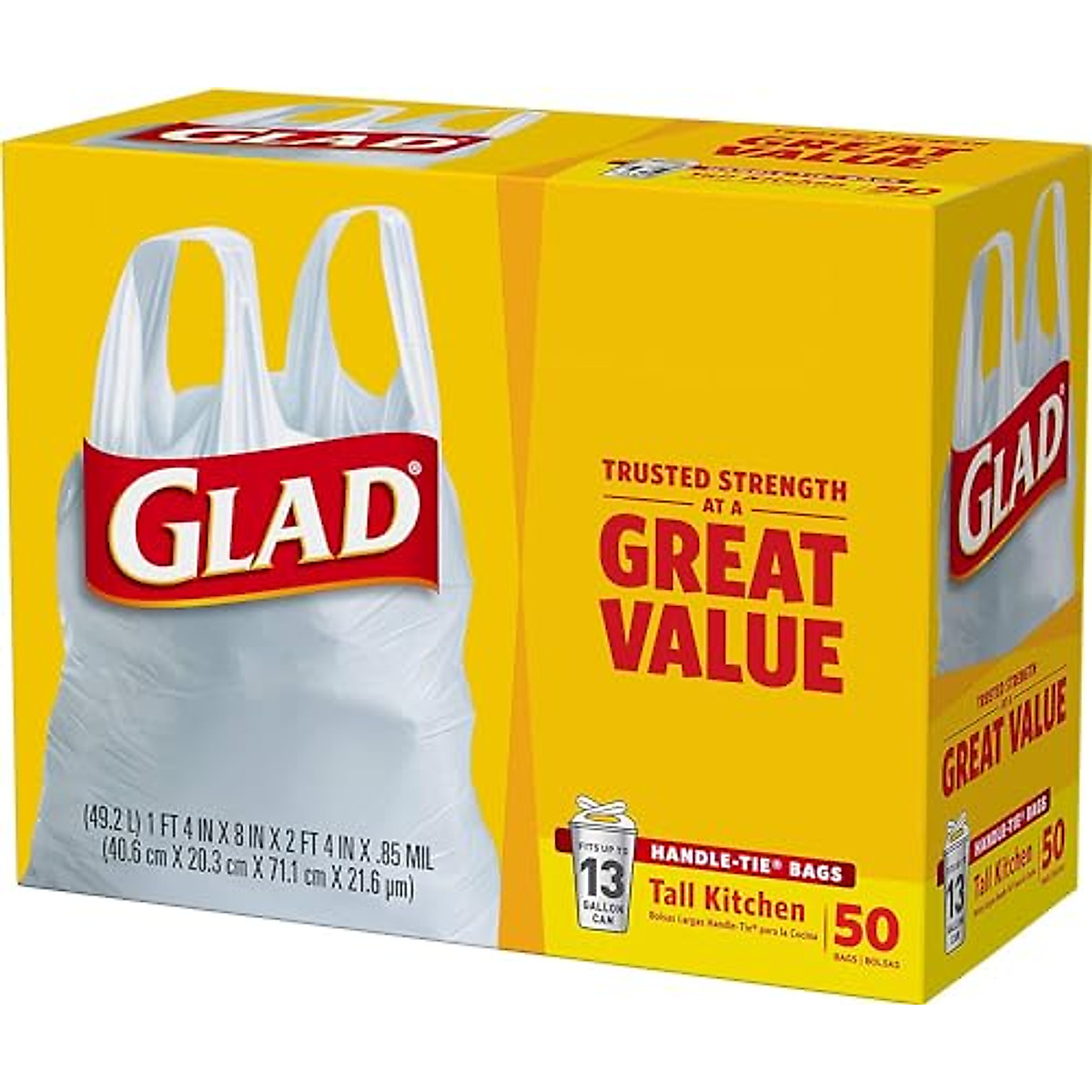Glad 13 Gal. Tall Kitchen Handle-Tie Bags 50 ct (Pack of 4)