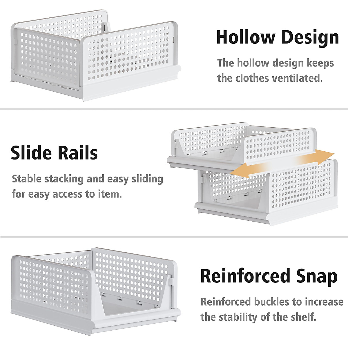 Proarea 4 Pack Stackable Plastic Storage Basket Closet Organizer Bin Foldable Clothes Organizer Storage Drawer Shelf Container for Living Room Bathroom Kitchen Office (4L)