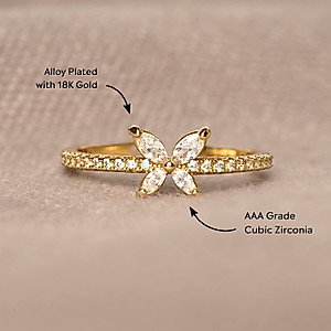 Story Jewellery Gold Plated Cubic Zirconia Cute Dainty Butterfly Rings for Women, Dainty Cute Butterfly Statement Rings, Inspirational Jewelry Gift for Her, Gemstone, Cubic Zirconia