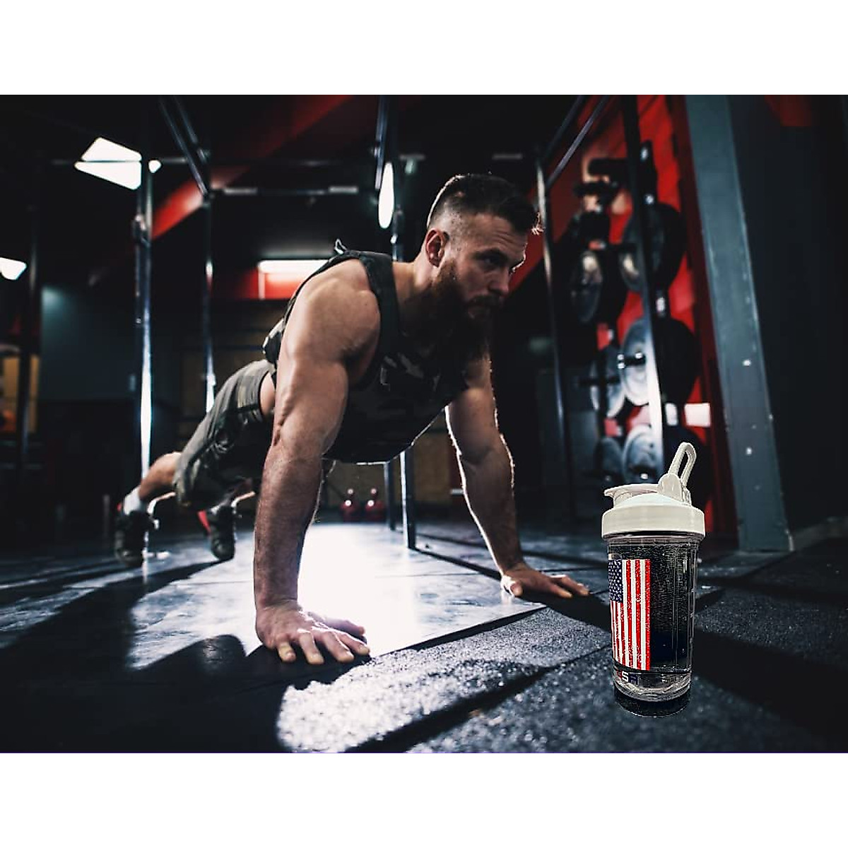 American Flag USA Shaker Bottle | 24 oz | Distressed Grunge Texture with Tri-colored USA Print || Made from Durable Tritan Plastic || Patriotic Protein Mixer