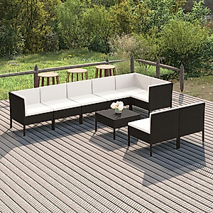vidaXL Poly Rattan Black Patio Lounge Set with Cushions - Weather-Resistant Outdoor Furniture - Easy Maintenance and Flexible Design - Perfect for Garden, Patio, Pool Side