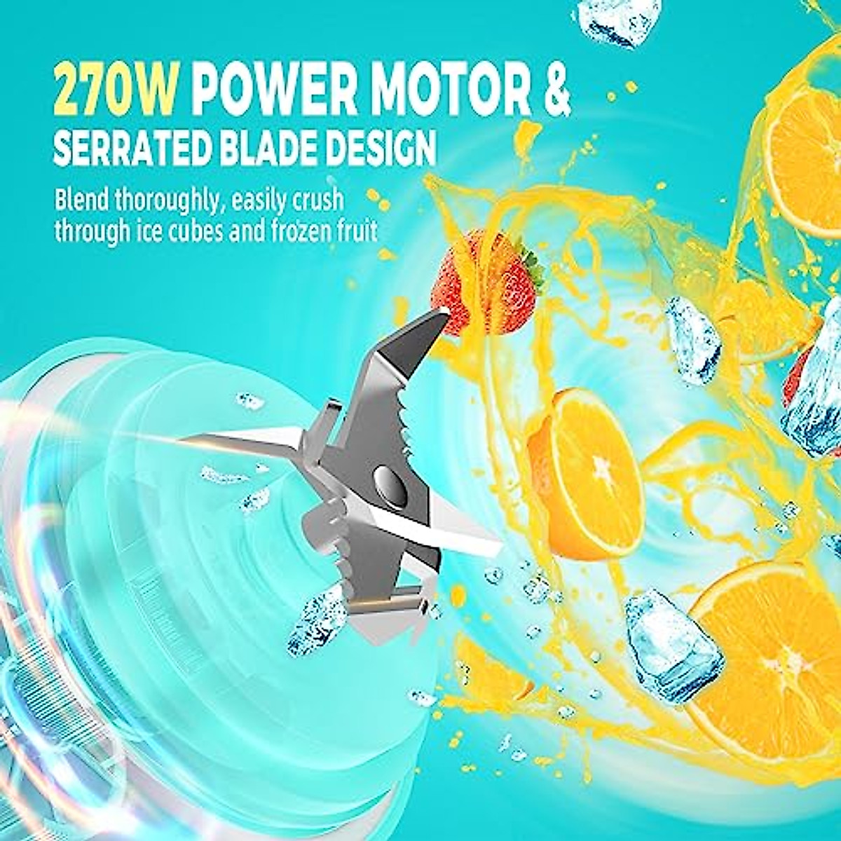 20oz Portable Blender, 5000mAh Rechargeable Personal Blender For Shakes and Smoothie, 6 Stainless Steel Blades USB and BPA-Free Mini Portable Blender for Fresh Juicer Kitchen/Gym/Travel/Office