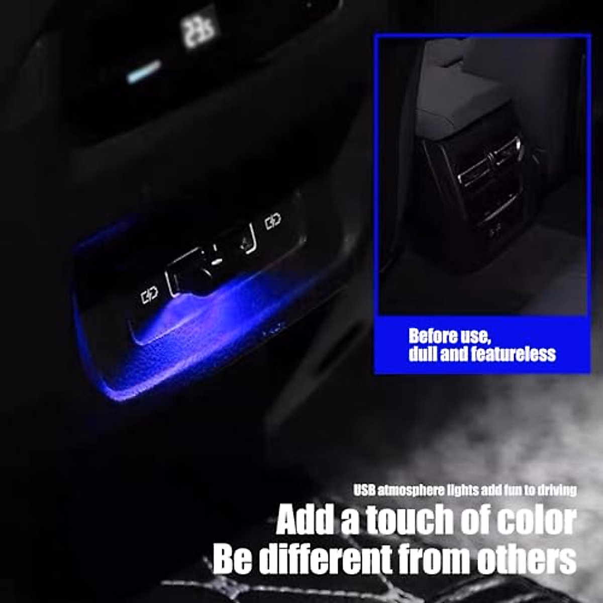 ZKFAR 4 PCS Car USB Multi-Function Ambient Light, DC 8-12V 3258-2SMD RGB High-Brightness Button-Adjustable Night Light, Type with Photosensitive Sensor, Suitable for Most Models (Blue)