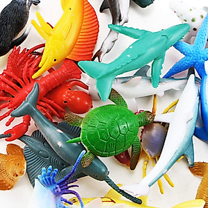 Bignc 24 Pack Mini Ocean Sea Animal Model Toys Under The Sea Life Figure Bath Toy for Child (Shark, Blue Whale, Starfish, Crab, Etc.)