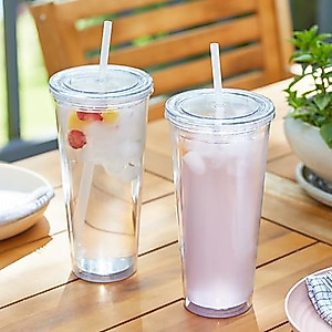 Zephyr Canyon 24oz Double Wall Plastic Tumblers with Lids and Straws | Large Classic Travel Tumbler | Clear Reusable Cups with Straws | BPA Free (Multicolor - 4 Pack)