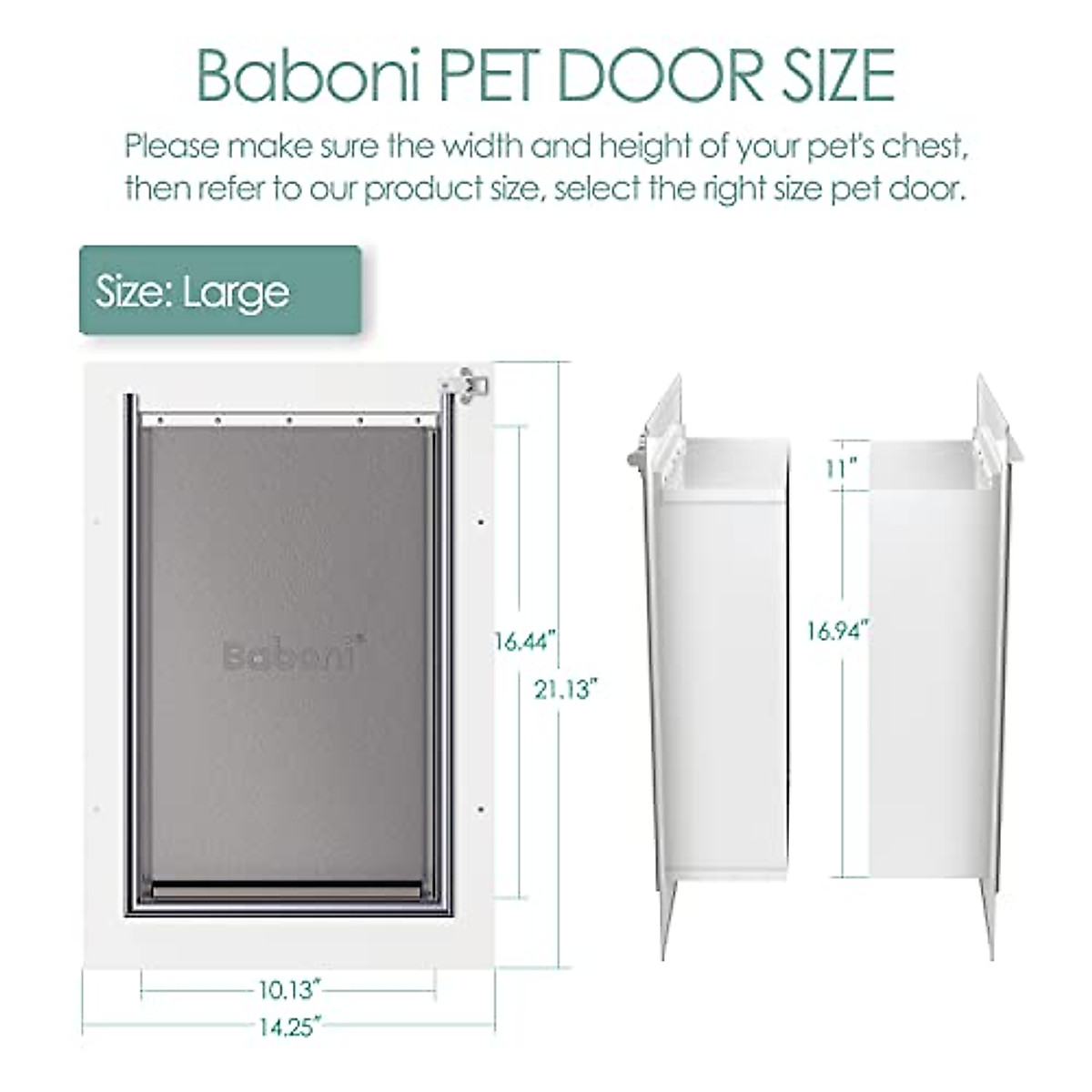 Baboni Pet Door for Wall, Steel Frame and Telescoping Tunnel, Aluminum Lock, Double Flap Dog Door and Cat Door, Strong and Durable (Pets Up to 100 Lb) -Large
