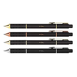 TUL GL Series Retractable Gel Pens, Mixed Metals, Medium Point, 0.7 mm, Black Barrel, Black Ink, Pack of 4 Pens