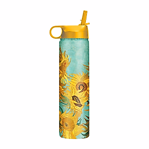 RainCaper 18/8 Stainless Steel Insulated Water Tumbler with Straw | 24oz, BPA-Free, Double Wall for Hot & Cold | Travel-Friendly, Cup Holder Ready (van Gogh Sunflowers)