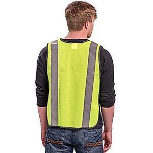Safety Vest with High Visibility - 2 Inch Reflective Strips, Bright Neon Yellow, Breathable Polyester Mesh Fabric, ANSI ISEA Class Unrated, Hi Viz All Day and Night (10 Pack - Small-Large)