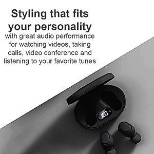 eDealz Fully Wireless Bluetooth 5.0 Rechargeable iPX4 Water & Sweat Proof Earbud Headphones w Microphone, Touch Controls, Smart LCD Charging Case, 3D Stereo Bass and Noise Cancelling (Black)