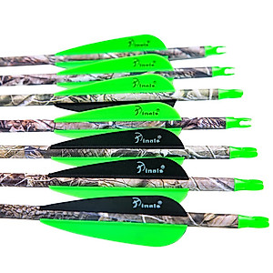 Pinals Archery 28" 30" 300 340 350 400 Spine Carbon Hunting Arrows for Compound Recurve Bow Practice Target 30 Inch Camo Arrow Shaft Pack of 12PCS Green 340