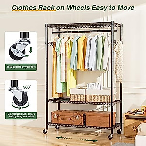 LEHOM G1C Heavy Duty Clothes Rack with Cover, Rolling Garment Rack for Hanging Clothes, Portable Closets with Oxford Fabric Cover, Freestanding Clothing Rack on Wheels, Storage Wardrobe for Bedroom