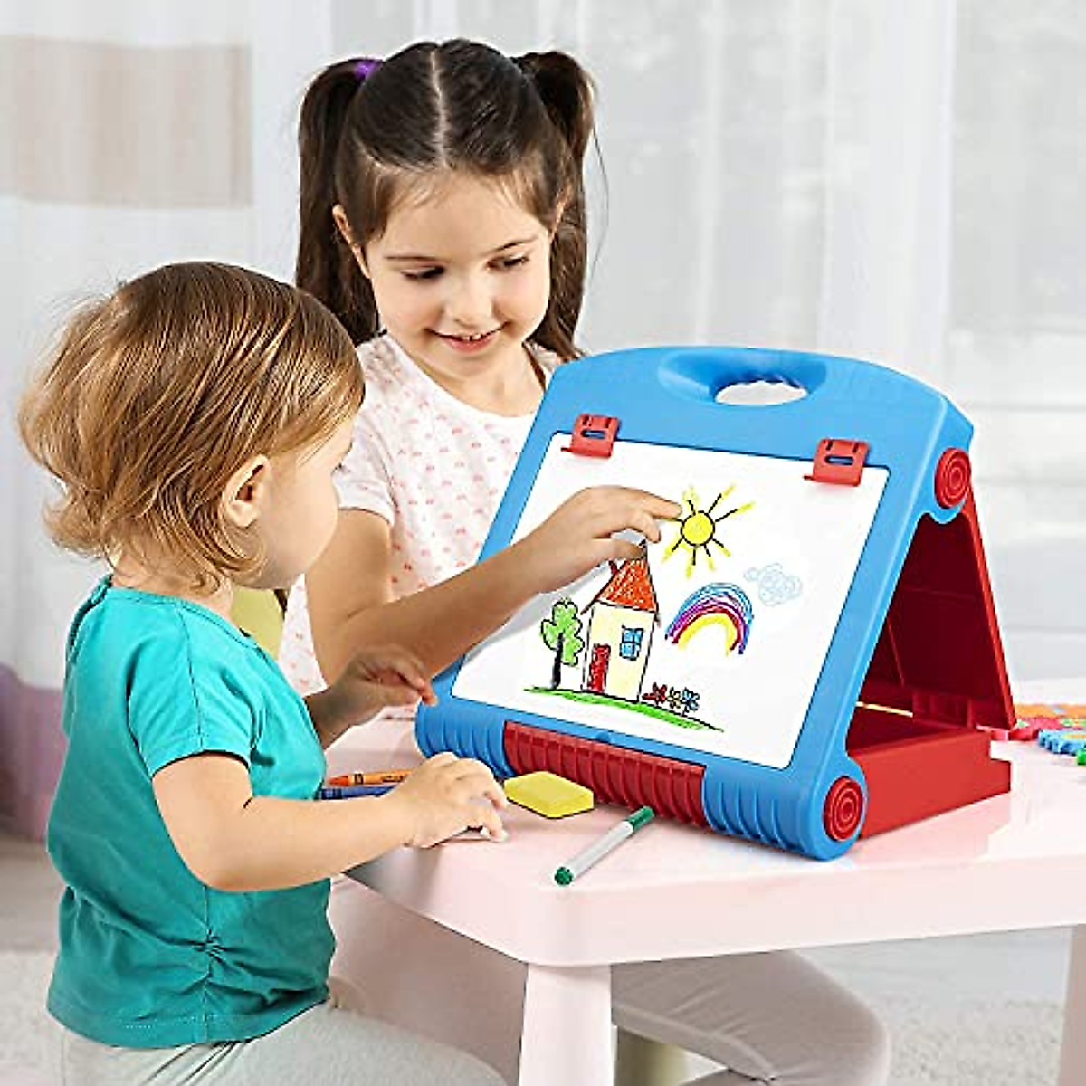 STEAM Life Tabletop Easel for Kids - Art Easel for Toddler - Kids Easel Chalkboard White Board for Kids - Dry Erase Easel for Kids - Portable Desktop Easel and Art Set for Toddlers and Kids 3 4 5 6 7