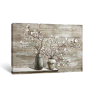 Takfot Farmhouse Wall Art Rustic Flower Pictures Canvas Paintings Home Decor Framed Prints Magnolia Floral Artwork Ready to Hang for Living Room Bedroom Bathroom 16x24 Inch
