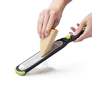 Dreamfarm Ozest Self-Cleaning POP-Button Zester for Fine, Fluffy Citrus Zest, Cheese, Nut, & Spices with Non-Slip Silicone Foot - 1mm Zester, Black/Green