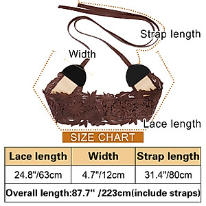 Lovful Women Faux Leather Lace Belt,Wide Wrap Around Obi Belt,Self Tie Boho Band Waist Belt,Coffee