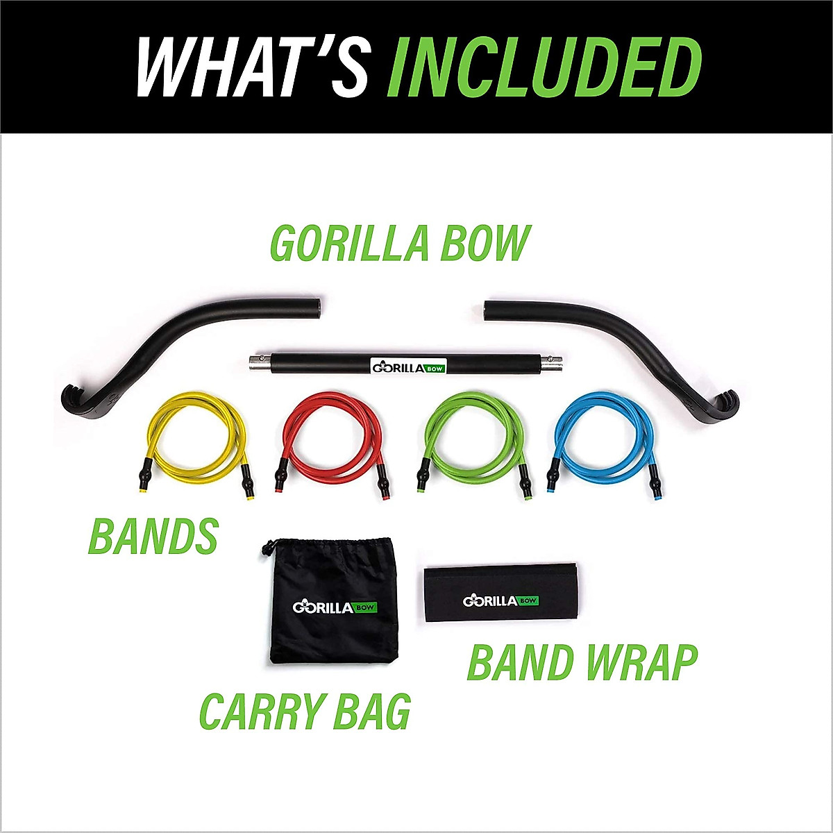 Gorilla Bow Portable Home Gym Resistance Bands and Bar System for Travel, Fitness, Weightlifting and Exercise Kit, Full Body Workout Equipment Set (Travel Bow, Black, Base Bundle)