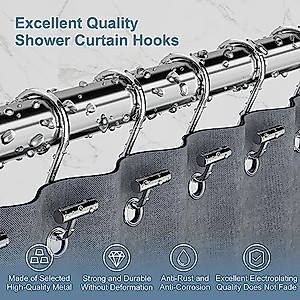 BBLHOME Shower Curtain Hooks Rings, Rustproof Metal Shower Curtain Hooks Rings for Bathroom Shower Curtain Rod, T-Shaped Decorative Shower Hooks Rings, Set of 12 (Chrome)