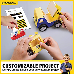 Stanley Jr. DIY Dump Truck Kit for Kids - Easy to Assemble Model Truck Kit - Yellow Dump Truck Model Set - Wood Dump Truck Craft - Paint & Decals Included