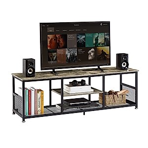 VECELO Industrial TV Stand for Televisions up to 65 Inch, 55" Entertainment Center with Open Storage Shelves for Living Room/Bedroom, 3 Tiers Media Console Table with Metal Frame, Grey, 55 Inches