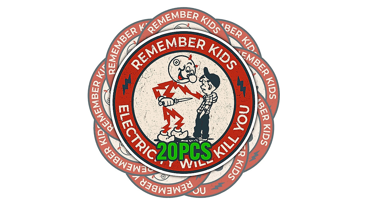 20 Pcs Reddy Kilowatt Safety Stickers for Kids and Adults