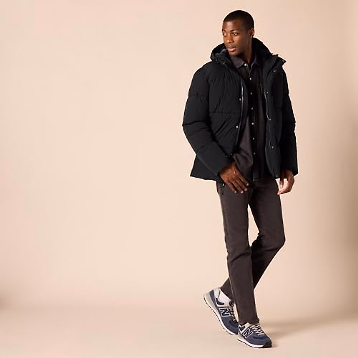 Amazon Essentials Men's Mid-Length Hooded Puffer Coat (Available in Big & Tall), Black, X-Large