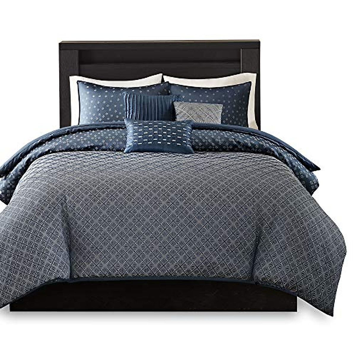 Madison Park Biloxi Duvet Cover - Navy, Geometric Duvet Cover Set – 6 Piece – Ultra Soft Microfiber Light Weight Bed Comforter Covers, King/Cal King(104"x92") (MP12-3737)
