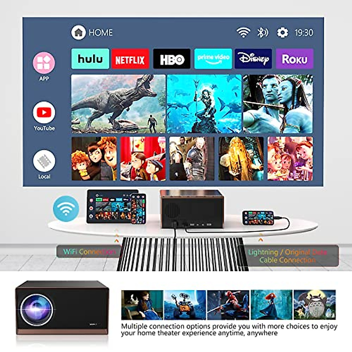 XIDU Native 1080P Projector 15000LM, 5G Wi-Fi, USB C to HDMI Cable 6ft 4K@60Hz and Outdoor Movie Projector, Dolby_Sound Support.