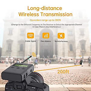 MAONO Wireless Lavalier Microphone System, Lapel Mic with -10dB Attenuation and Low Cut, Real-time Audio Monitoring, 48-Channel and Mute Compatible with Canon Nikon Sony DSLR, Camcorders(AU-WM730)