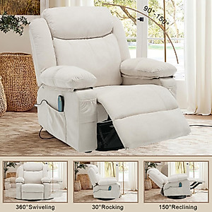 REFFICER Massage Recliner Chairs with Heat, Leather Reclining Chair with Cup Holders, Manual Oversized Rocker Recliner Single Sofa Couch, Overstuffed Theater Seating Recliner for Home Living