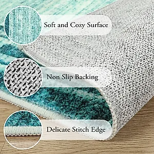 Lahome Abstract Teal Bedroom Rug 8x10,Washable Modern 8x10 Area Rugs for Living Room Non-Slip,Low-Pile Soft Dining Room Carpet Minimalist Bordered Rug Indoor Large