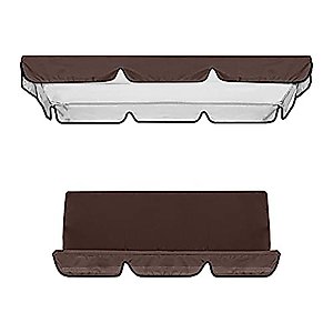 Aqestyerly Outdoor Swing Canopy Replacement Cover with Seat Cover, Patio Waterproof Top Cushion Set for Park Yard Garden Chair Sunscreen UV Protection (Brown, 195*125*15cm)
