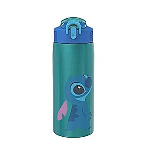 Zak Designs Disney Lilo and Stitch Water Bottle for Travel and At Home, 19 oz Vacuum Insulated Stainless Steel with Locking Spout Cover, Built-In Carrying Loop, Leak-Proof Design (Stitch)
