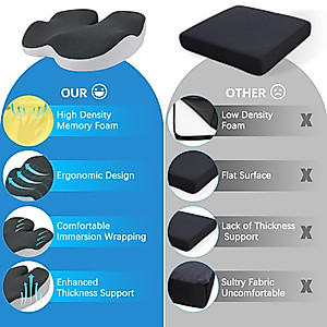 Thicked Seat Cushion for Office Chair - Memory Foam Chair Cushions for Strong Support and Comfort for All-Day Sitting, Relieves Butt Orthopedic Sciatica Hip Coccyx Pain for Car Driving, Wheelchair