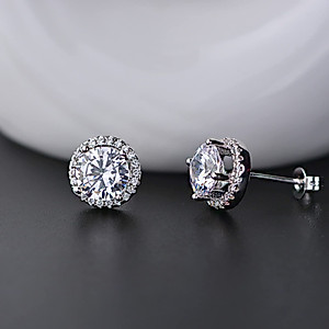 Sterling Silver Diamond Earrings for Women,Classic Round Cut 3 Carat/Pair (7mm) Lab Simulation Diamond Stud Earrings Hypoallergenic Fine Jewelry for Her Birthday Christmas Gift