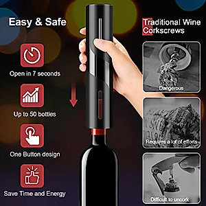 Electric Wine Opener Set ,Wine Bottle Opener Gifts for Home Kitchen,Wine Gifts for Wine Lovers, 5 in 1 Automatic Wine Bottle Opener with Foil Cutter Vacuum Stoppers Pourer