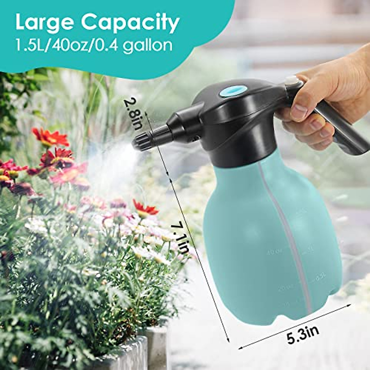 SideKing 0.4Gal/1.5L Electric Spray Bottle for Indoor/Outdoor Plants, Automatic Plant Mister Spray Bottle Rechargeable Battery Powered Sprayer with Adjustable Spout for Gardening,Fertilizing,Cleaning