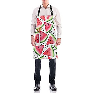 Tavisto Red Pink Watermelon Kitchen Chef Apron with Pockets, Cute Waist Apron with Adjustable Neck for Men Women Suitable for Home Kitchen Cooking Waitress Gardening Grill Bib Apron