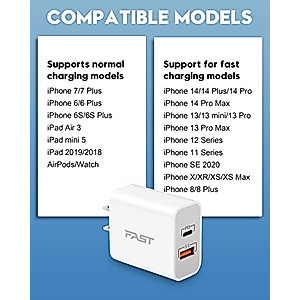 20W USB C Fast Charger, JUNVANG Dual Port PD Power Delivery + Quick Charger Wall Charger Block Plug for iPhone 14/14 Plus/14 Pro Max/13/12 Pro Max/Mini/11/XS/XR/X, iPad, AirPods, Samsung, LG (Pack-3)