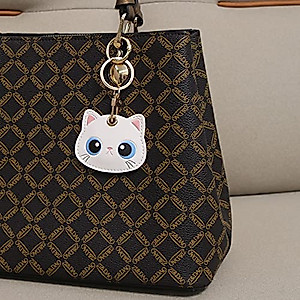 XEEWEN 2 Pack Cute Cat Airtag Leather Keychain Holder, Kawaii Black White Kitty Key Ring Hidden Case Cover for Apple Airtag