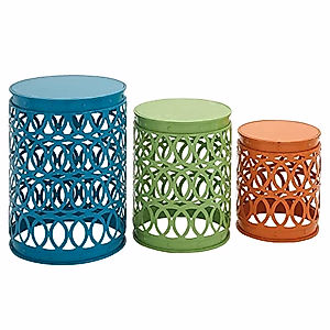 Deco 79 Metal Indoor Outdoor Nesting Accent Table with Carved Trellis Design, Set of 3 22", 18", 15"H, Multi Colored