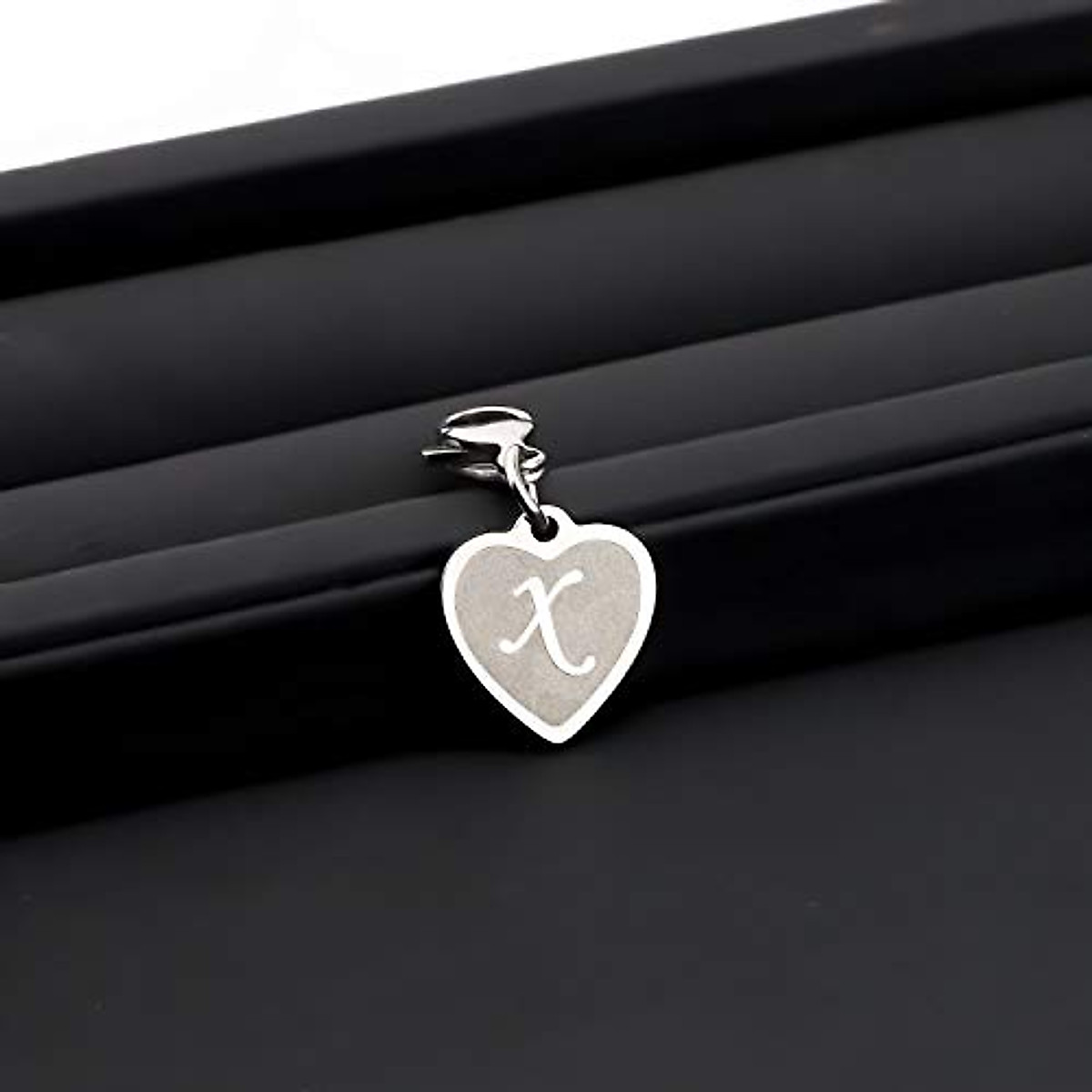 FAADBUK Initial Letter A-Z Alphabet Heart Charm for Bracelet Keychain Necklace Initial Stainless steel Clasp Clip on Charm (intial X)