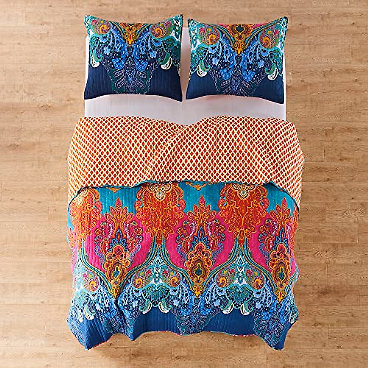 Levtex Home - Mackenzie Quilt Set - Full/Queen Quilt (88x92in.) + Two Standard Pillow Shams (26x20in.) - Bohemian - Teal, Orange, Yellow, Green, Blue - Cotton Fabric