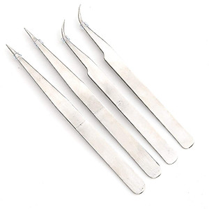 HEEPDD Tweezers, 4PCS Serger Tweezers with Serrated Tips Serrated Bent Tweezers Tips Stainless Steel Straight Tweezer Tip Curved Anti Static Tweezers Sewing Machine Accessory