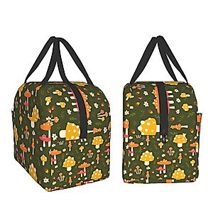 Pubnico Cute mushroom and leaves Lunch Box, Bento Box Insulated Lunch Boxes Reusable Waterproof Lunch Bag With Front Pocket For Office Picnic Hiking Beach