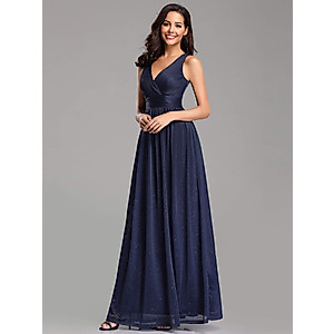 Ever-Pretty Womens Shimmery Ruched Long Evening Cocktail Bridesmaid Dresses for Women US 8 Navy Blue