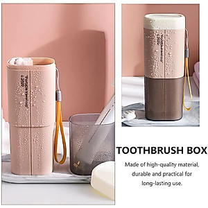 2pcs Travel Toothbrush Cases Plastic 2 in 1 Toothpaste Toothbrush Holder Gargle Cup Toothbrush Storage Box with Handle for Outdoor Camping Trip Pink