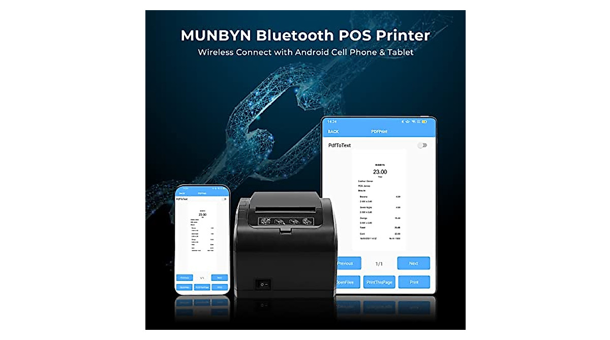 MUNBYN P047 Bluetooth POS Receipt Printer - 80mm, High Speed