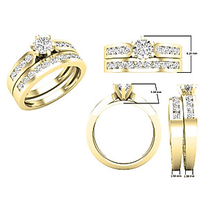 Dazzlingrock Collection 1.00 Carat (Cttw) 18K Round Diamond Women Engagement Ring Set 1 CT, Yellow Gold, Size 7