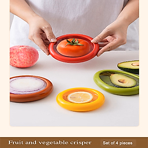 KAZETEC Set of 4 Reusable Silicone Fruit and Vegetable Storage Containers for Fridge - Keep Your Avocado, Onion, and Fruit Fresh and Organized in the Kitchen